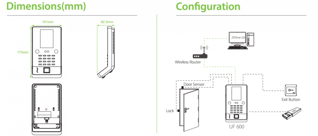ZKTeco UF600 Face Time Attendance with WiFi, Multibio MB600